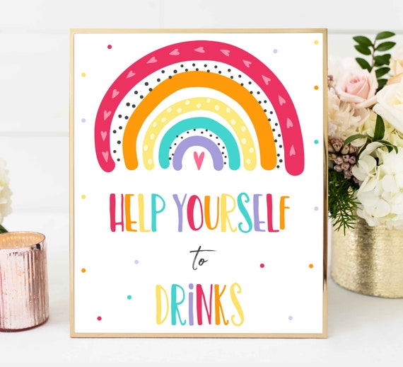 Help Yourself To Drinks Sign Rainbow Table Sign Rainbow Of Fun Party ...