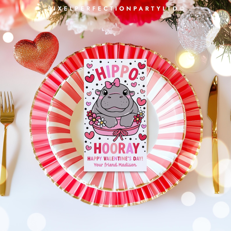 Editable Hippo Valentine's Day Gift Tag Hippo Hooray It's Valentine's ...