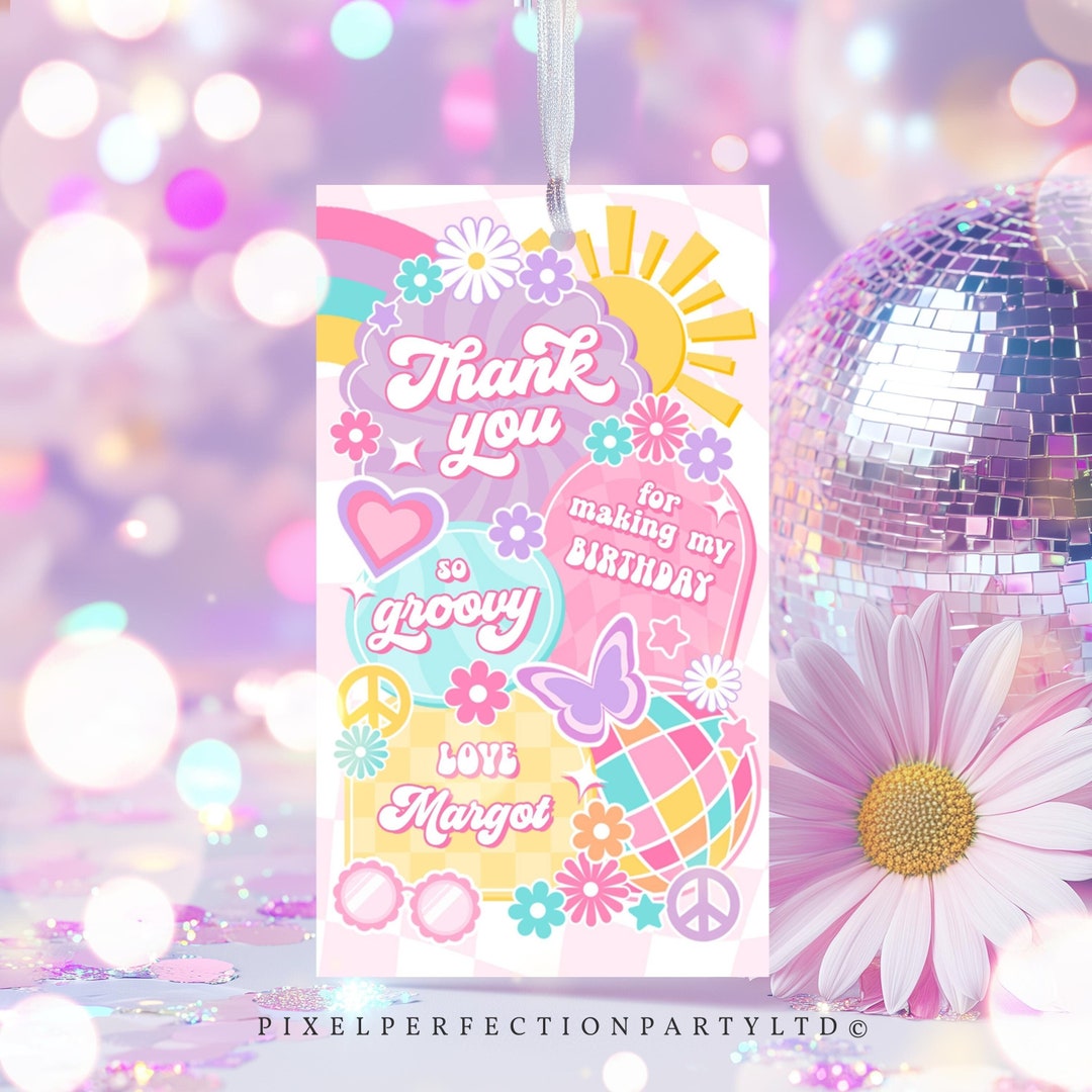 Editable Groovy Birthday Party Favor Tag Rainbow Sunshine Groovy Party ...