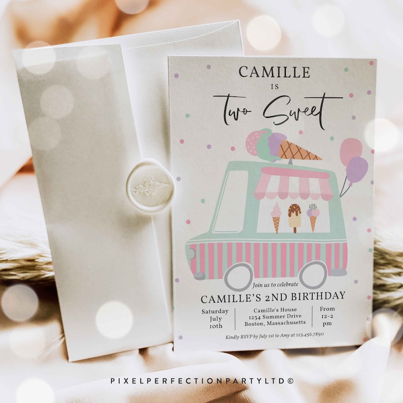Editable Ice Cream Truck Birthday Party Invitation Ice Cream - Etsy