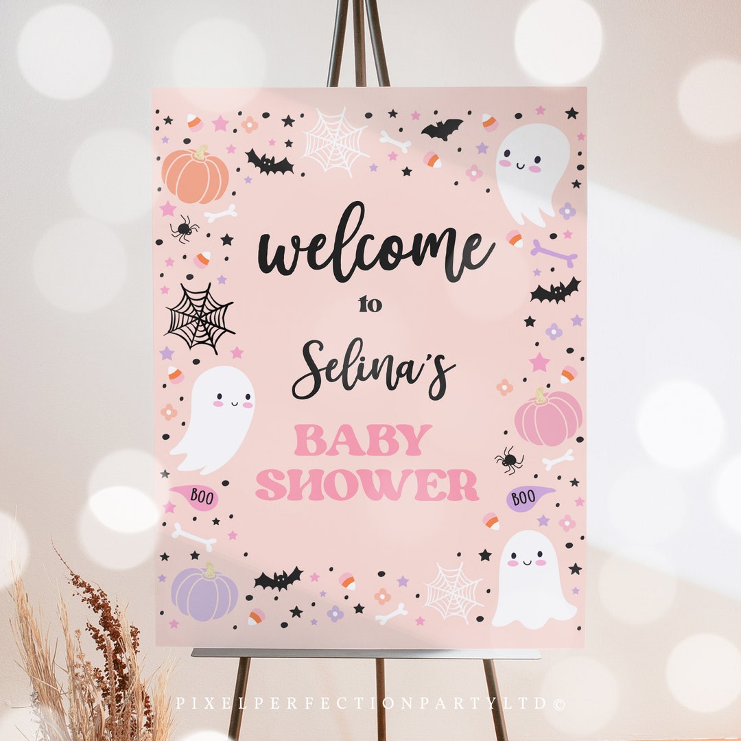 Editable Little Boo Baby Shower Welcome Sign Halloween Girl Ghost Baby ...