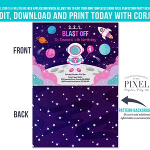 Space Invitation Space Birthday Invitation Girl Space Invitation Girl ...