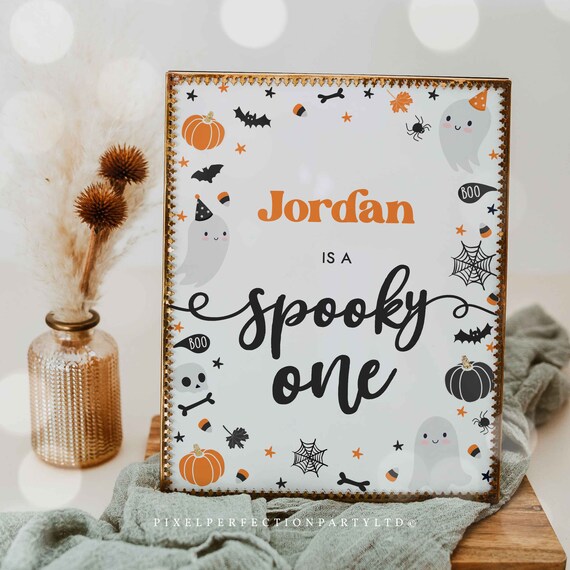Editable Orange Halloween Ghost Party Sign Neutral Ghost Spooky One ...