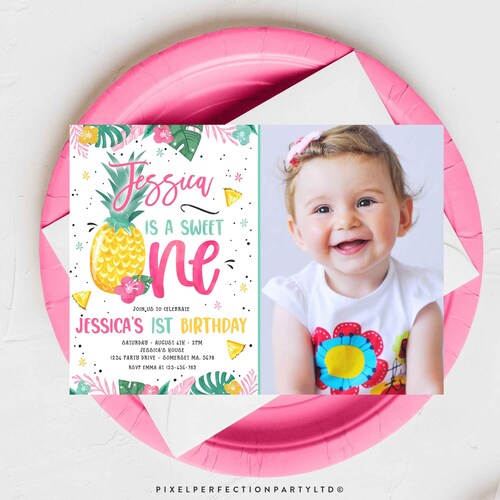 Editable Hawaiian Luau Birthday Invitation Pineapple 1st - Etsy