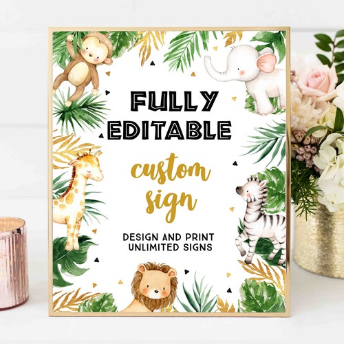 Editable Custom Safari Sign Jungle Party Decor Sign Wild - Etsy