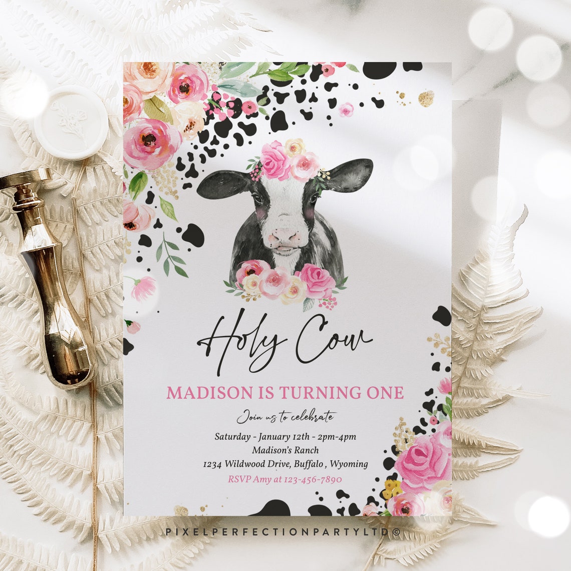 Editable Cow Birthday Party Invitation Holy Cow I'm One Birthday Party ...