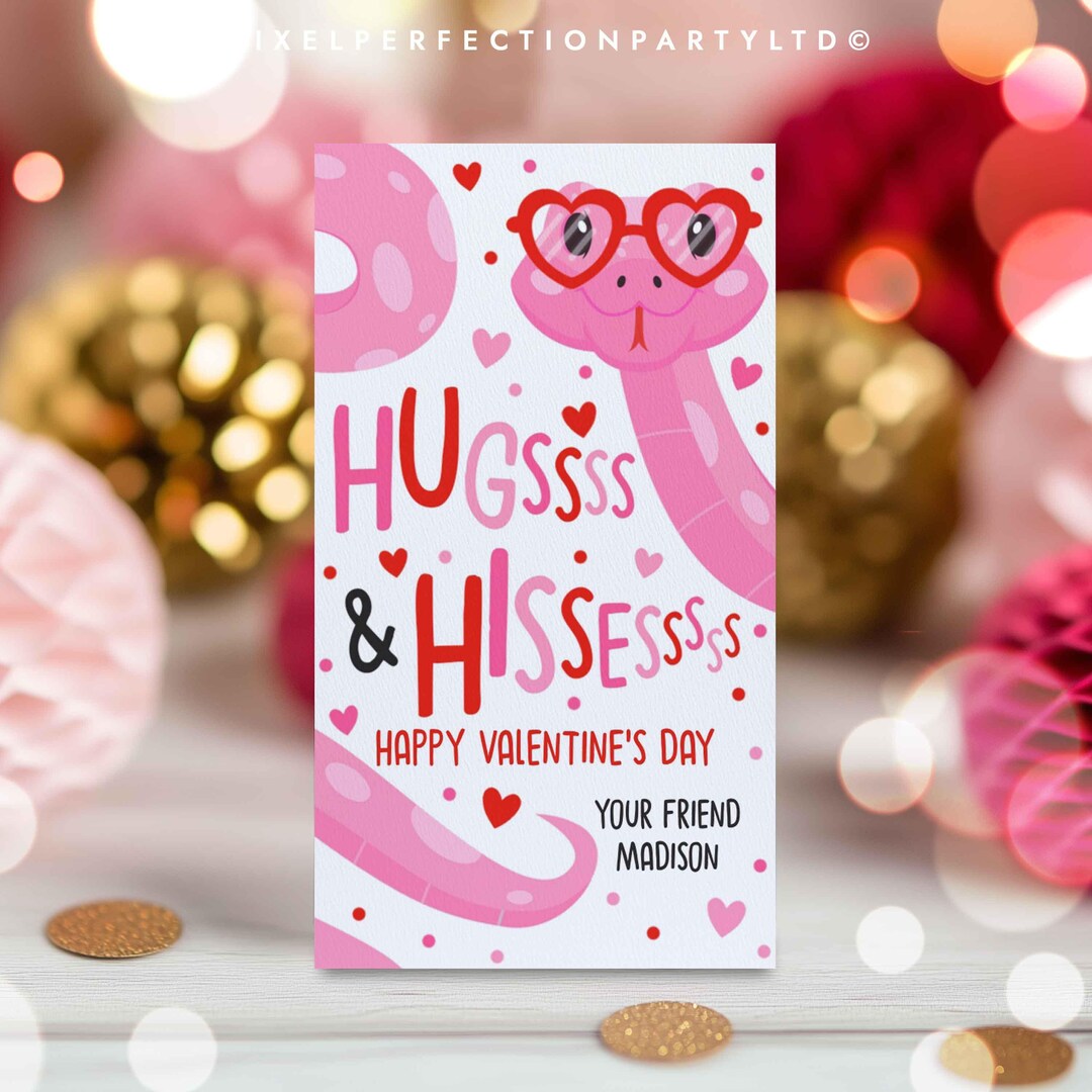 Editable Valentines Snake Gift Tag Hugs and Hisses Snake Valentine Gift ...