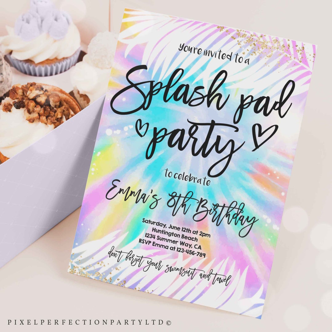 Editable Splash Pad Birthday Party Invitation Girly Tie Dye - Etsy