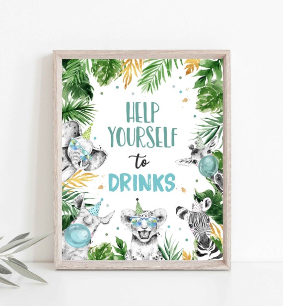 Help Yourself To Drinks Safari Birthday Sign Drink Refreshment Sign ...