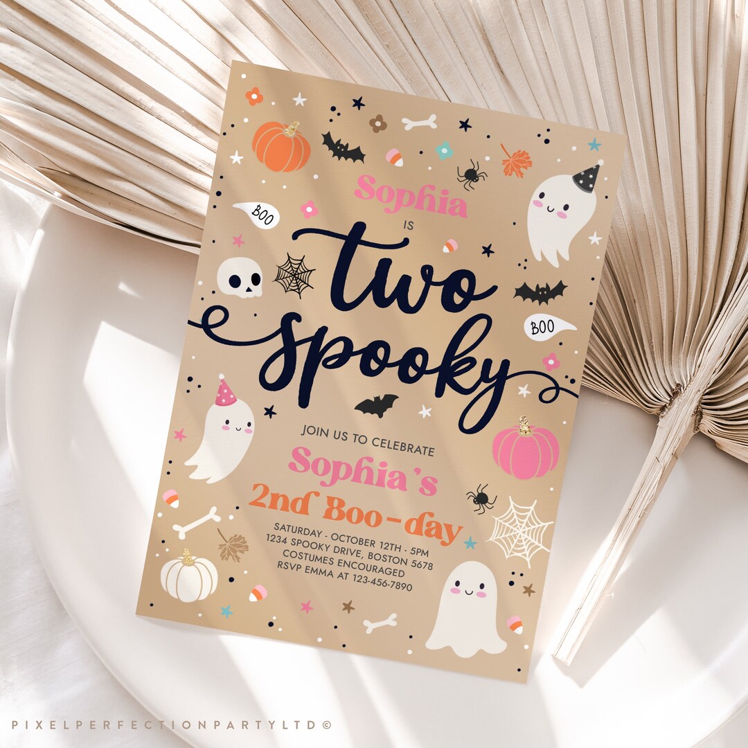 Editable Two Spooky Vintage Halloween Ghost 2nd Birthday Party ...