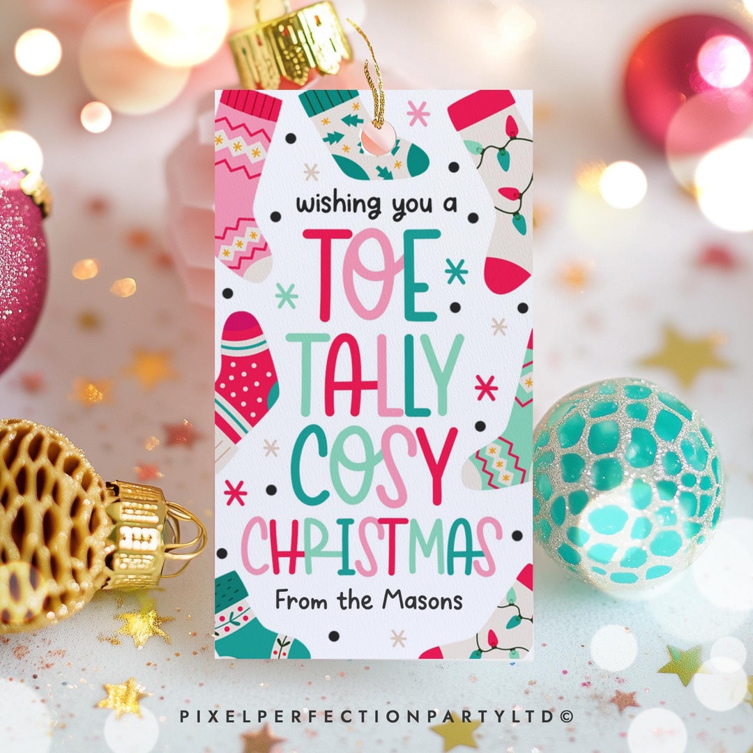 Editable Wishing You A Toe-tally Cosy Christmas Socks Gift Tag Fuzzy ...