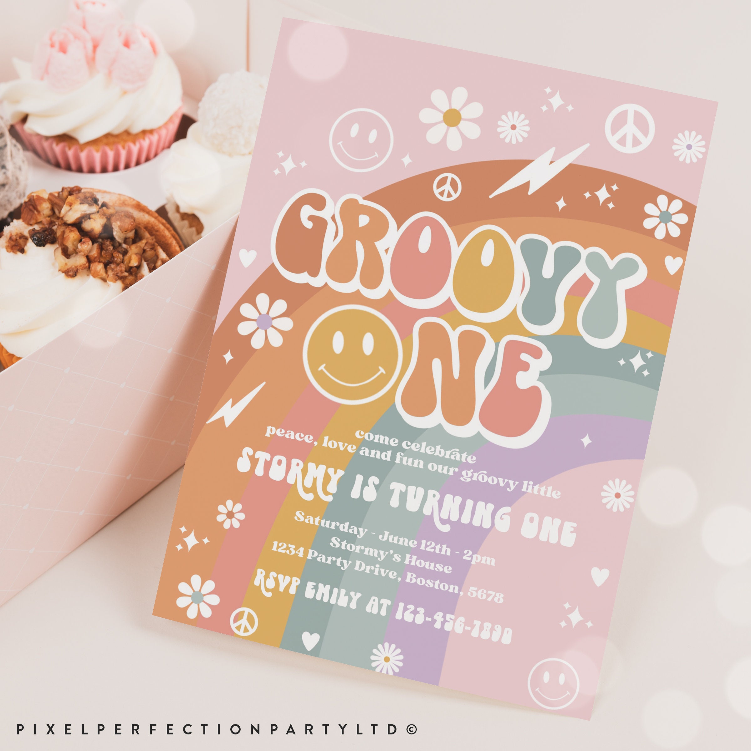 Editable Groovy One Birthday Party Invitation Peace Love Party - Etsy