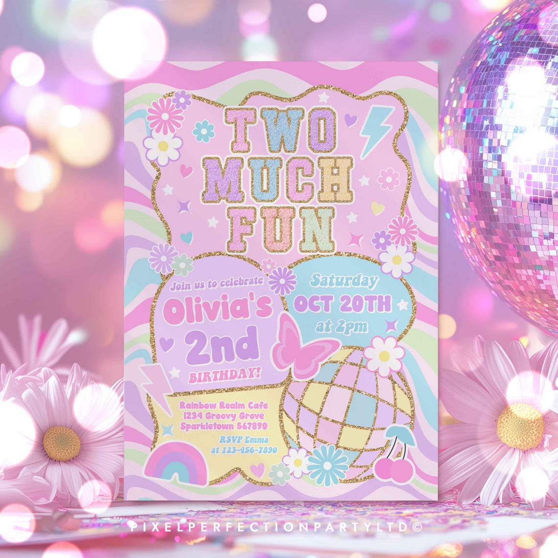 Editable Two Much Fun 2nd Birthday Party Invitation Varsity Fashion ...