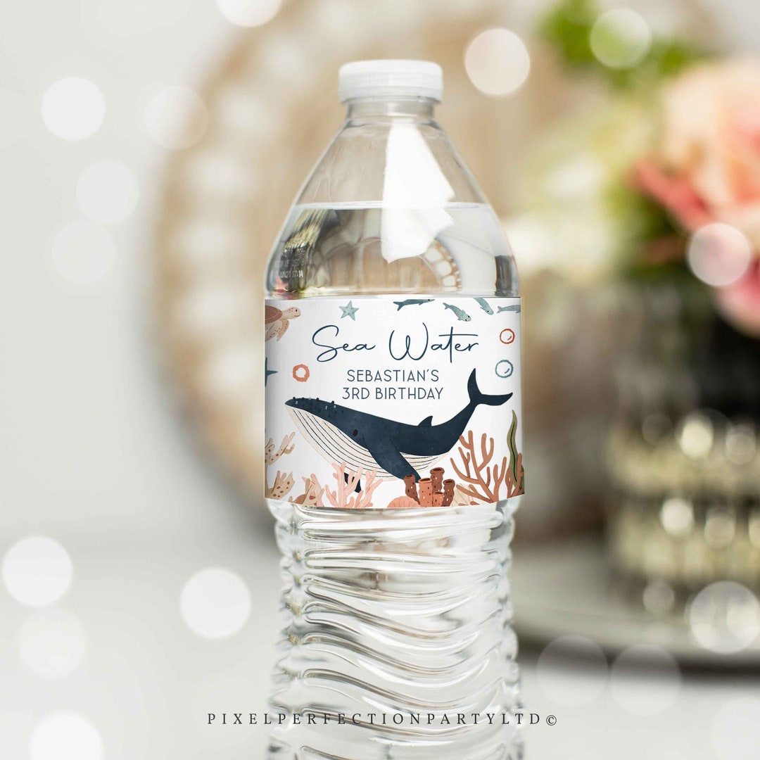 Editable Under the Sea Birthday Party Water Bottle Labels Whale Turtle ...
