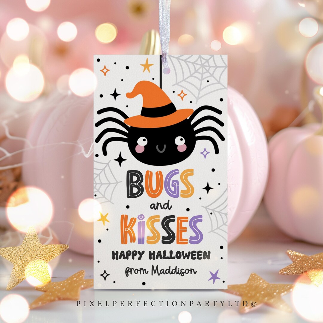 Editable Bugs and Kisses Halloween Gift Tag Spider Treat Tag Trick or ...