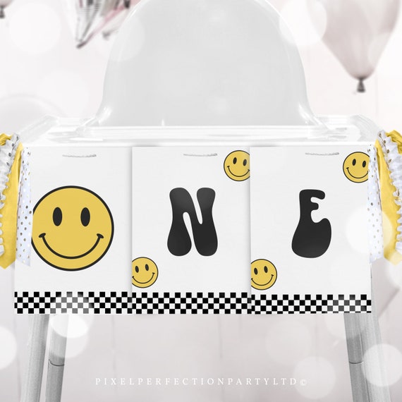 One Happy Dude 1st Birthday Highchair One Banner Smiley Face 1st ...