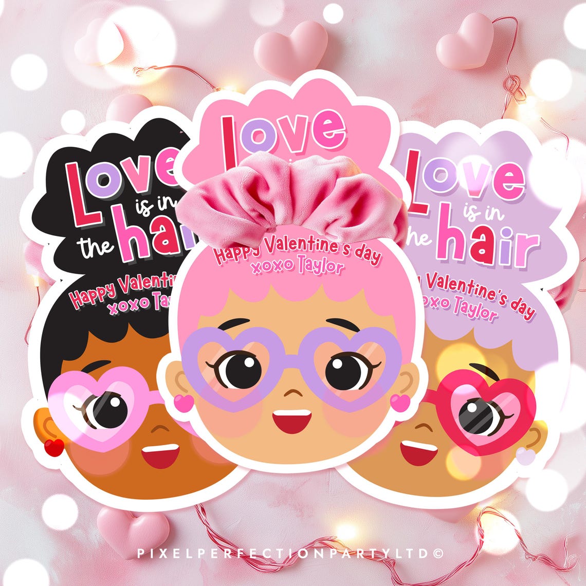 Editable Scrunchie Valentine's Day Card Tag Hair Tie Love is in the Air ...