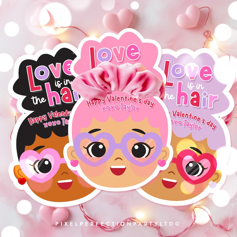 Editable Scrunchie Valentine's Day Card Tag Hair Tie Love is in the Air ...