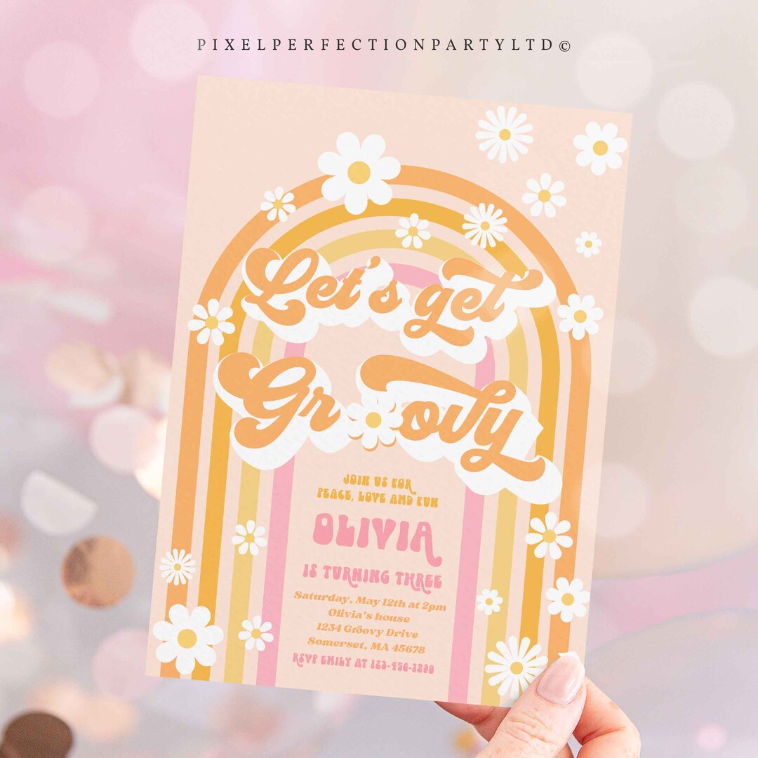 Editable Lets Get Groovy Birthday Party Invitation Peace Love - Etsy