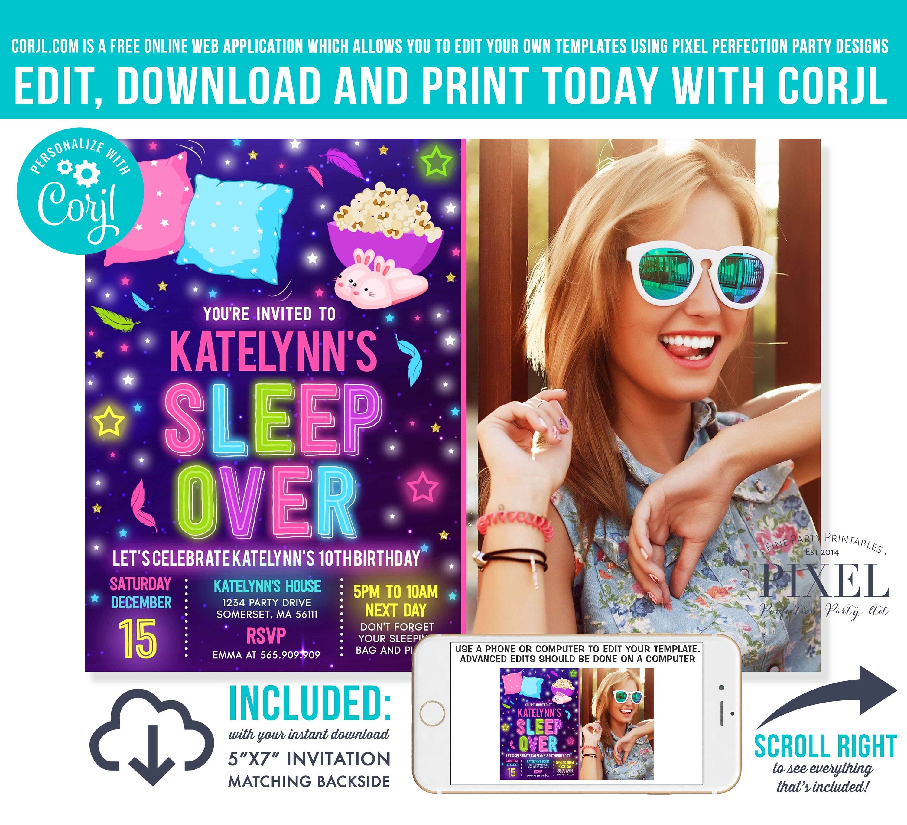 Editable Sleepover Invitation Slumber Party Invitation Etsy