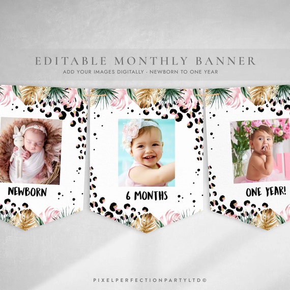 Editable Safari Leopard Print Monthly Photo Banner Safari Animal Print ...