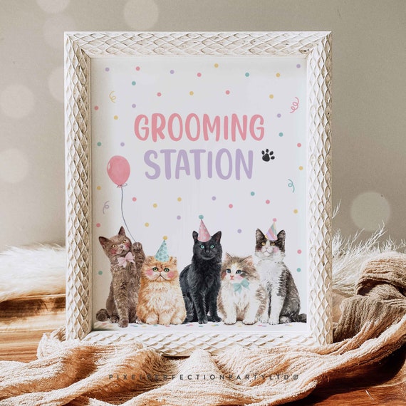 Grooming Station Birthday Party Sign Kitten Birthday Party Cat - Etsy