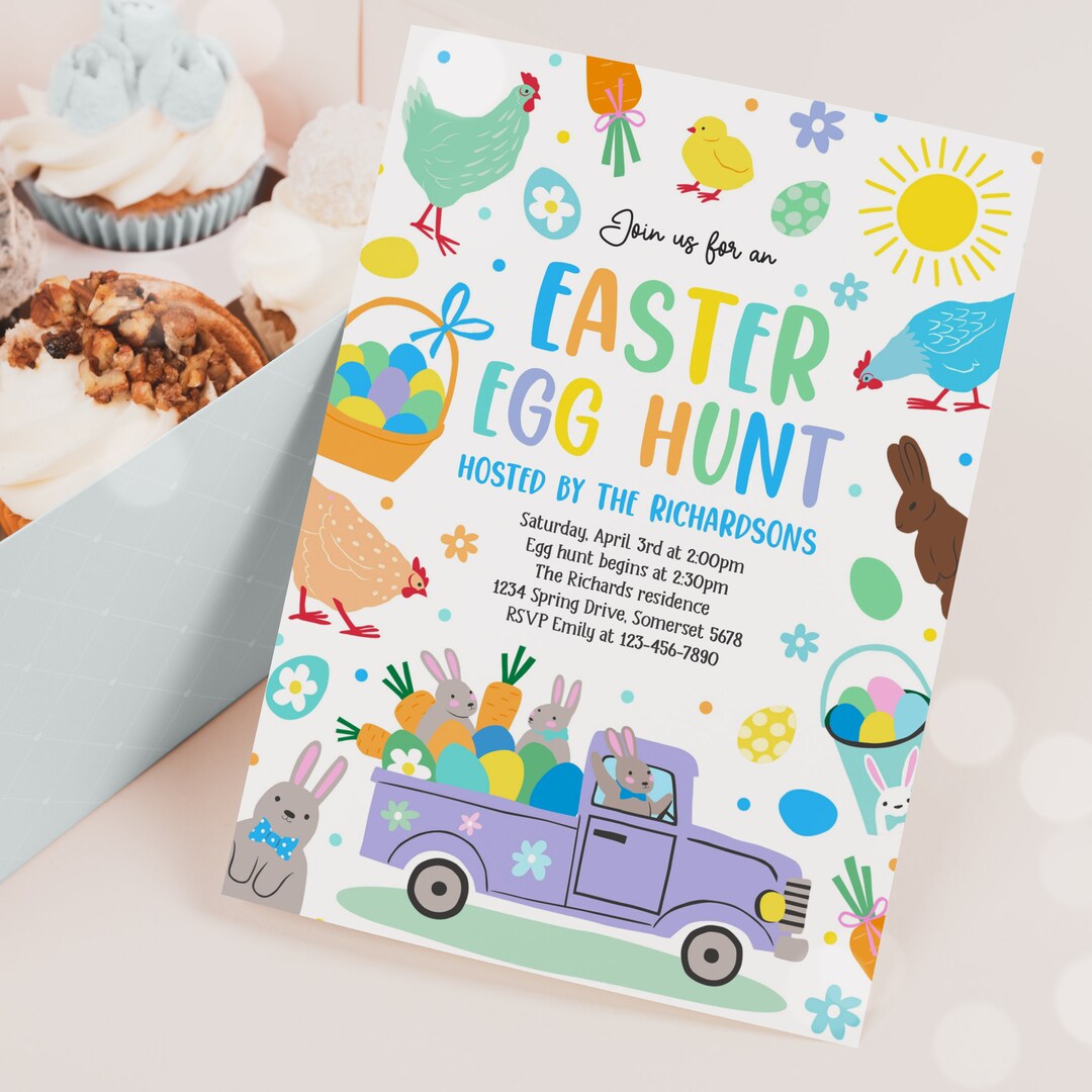 Editable Easter Egg Hunt Invitation Easter Egg Event Party Neighborhood ...