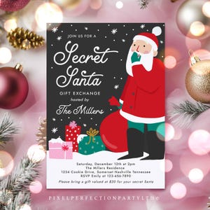 Editable Secret Santa Gift Exchange Invitation Santa Holiday Gift ...