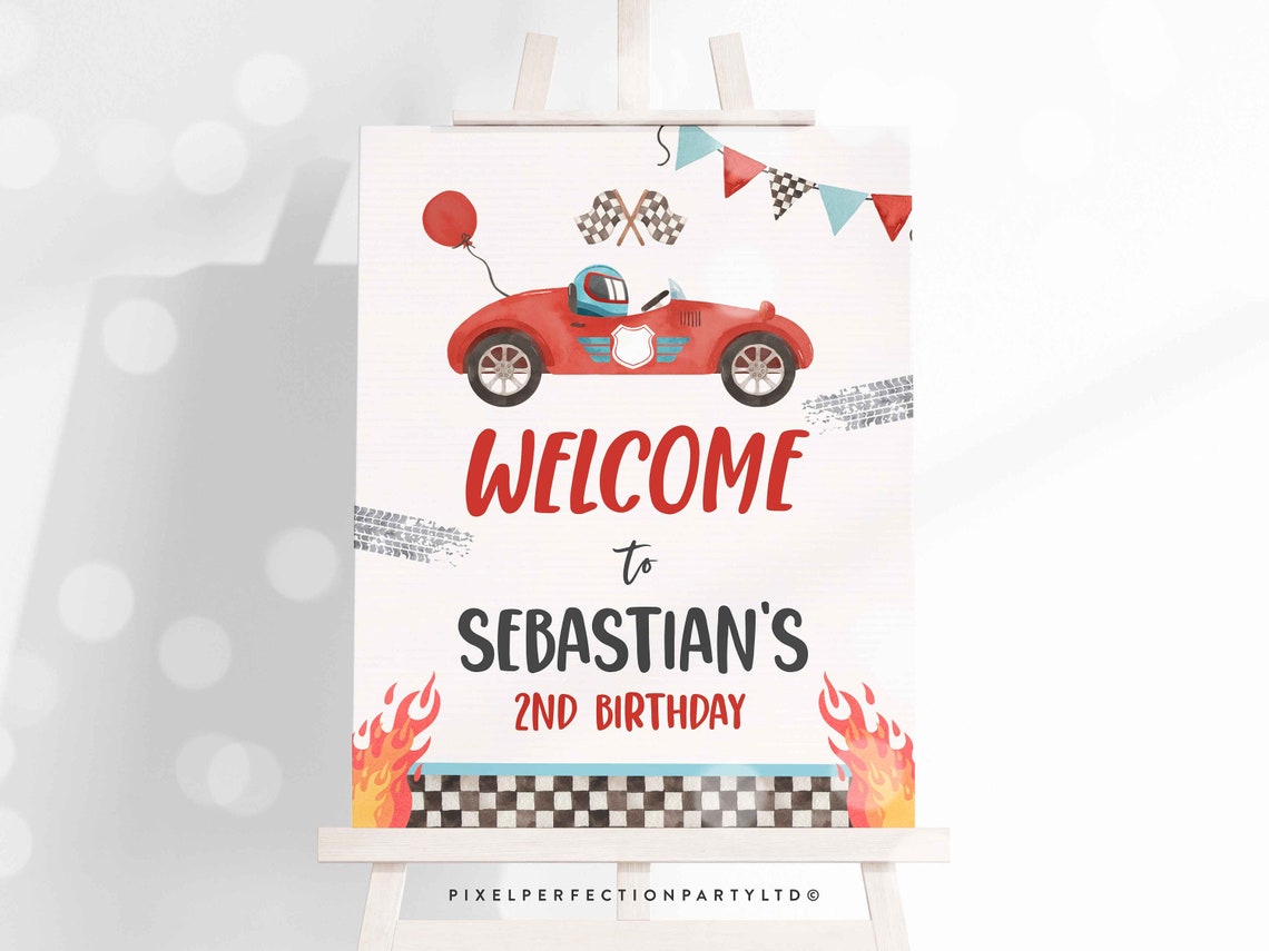 Editable Race Car Welcome Sign Two Fast Birthday Party Welcome | Etsy
