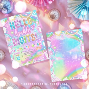 Editable Hello Double Digits 10th Birthday Party Invitation Hello ...