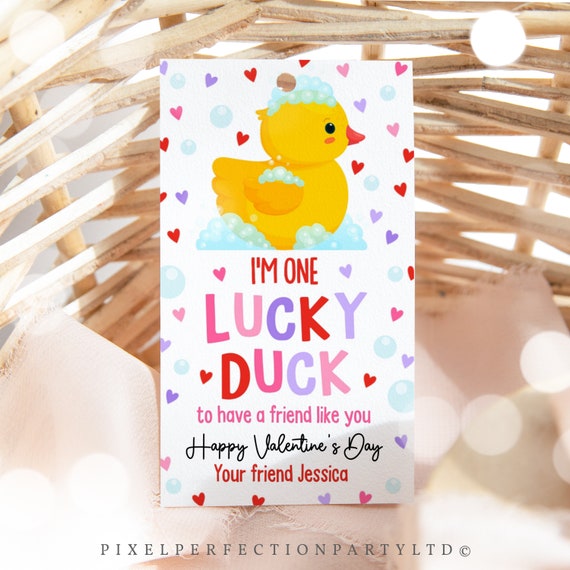 Editable Valentines Rubber Duck Gift Tag One Lucky Duck Valentines Day ...