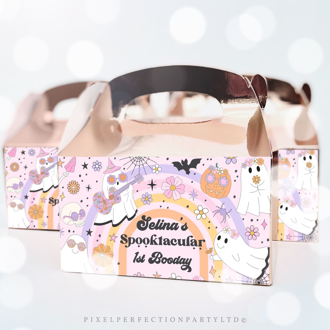 Editable Spooky Halloween Ghost Birthday Gable Box Labels Retro Groovy ...