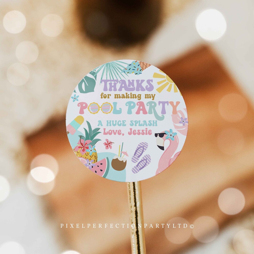 Editable Pool Party Circle Square Favor Tags Tropical Splish Splash ...