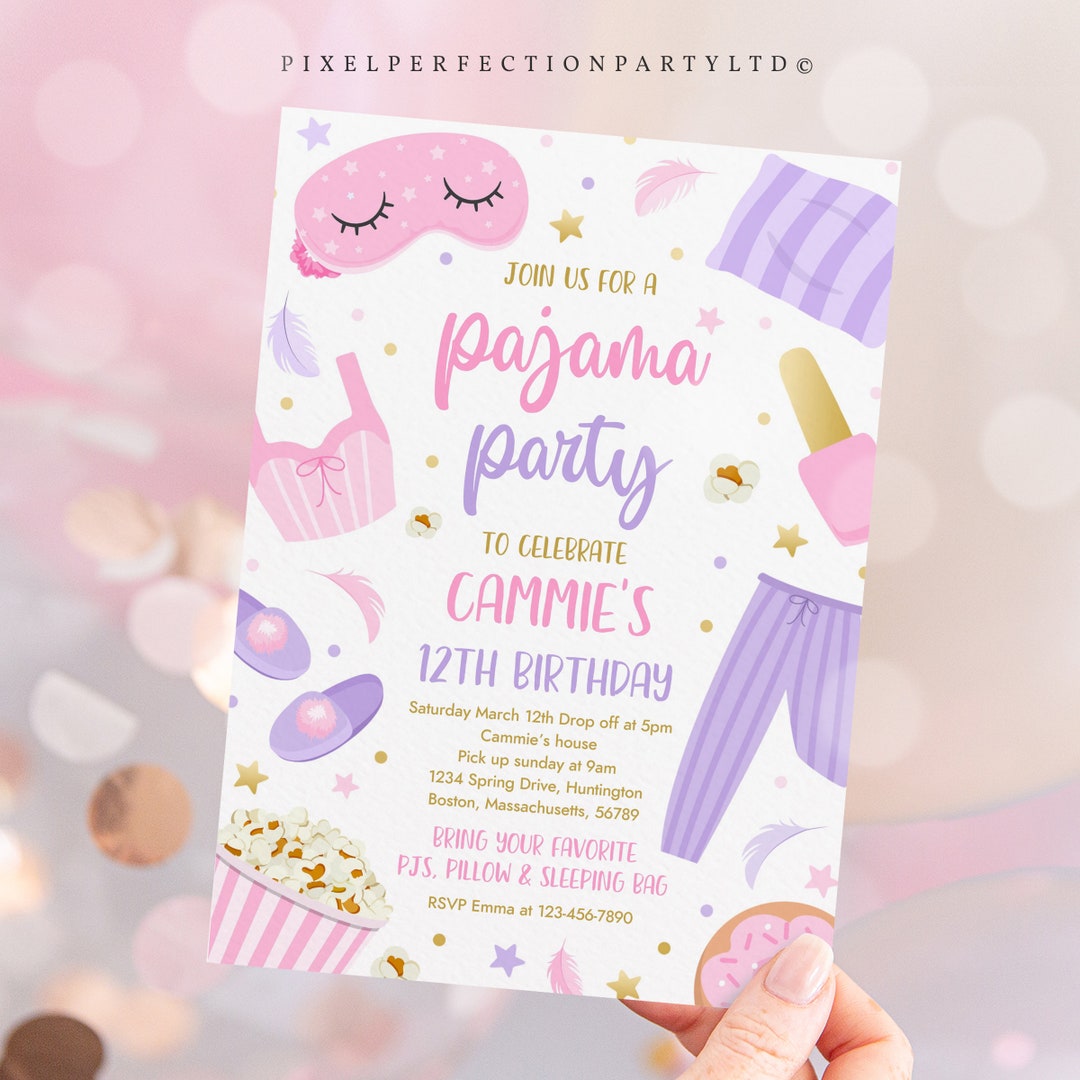 Editable Pajama Party Birthday Invitation Slumber Birthday Party