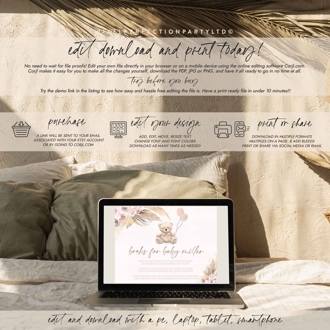 Editable Boho Teddy Bear Baby Shower Book Request Ticket Boho - Etsy