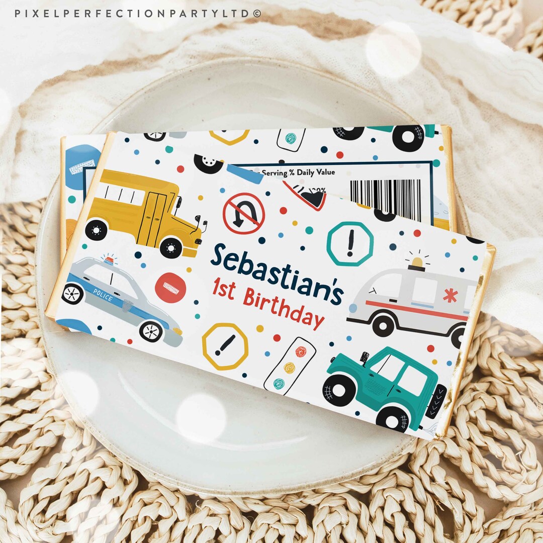 Editable Transportation Birthday Candy Bar Wrapper Trucks Cars Diggers ...