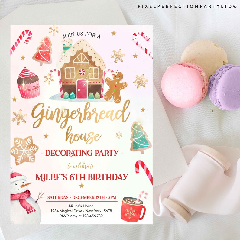 Editable Gingerbread House Decorating Birthday Party Cookie - Etsy