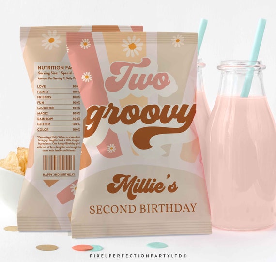 Editable Groovy Birthday Party Chip Bag Label Retro Sunshine Two Groovy ...