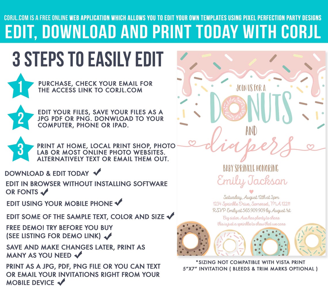 Editable Donuts and Diapers Baby Sprinkle Donut Baby Sprinkle - Etsy