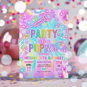 Editable Pop Star Birthday Party Invitation Neon Glow Party Like A ...