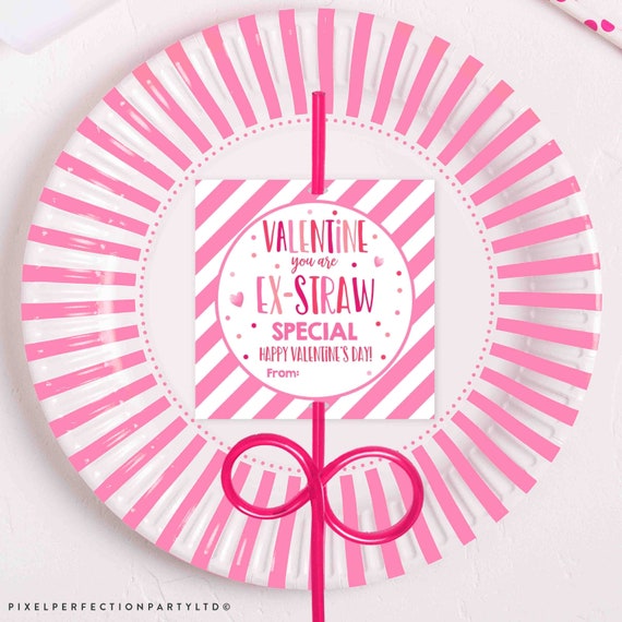 Editable Ex-Straw Special Valentines Gift Tag Valentine Silly Straw ...