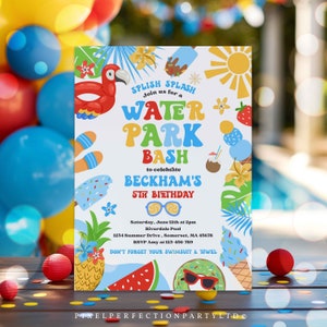 Editable Water Park Birthday Party Invitation Tropical Splish Splash ...