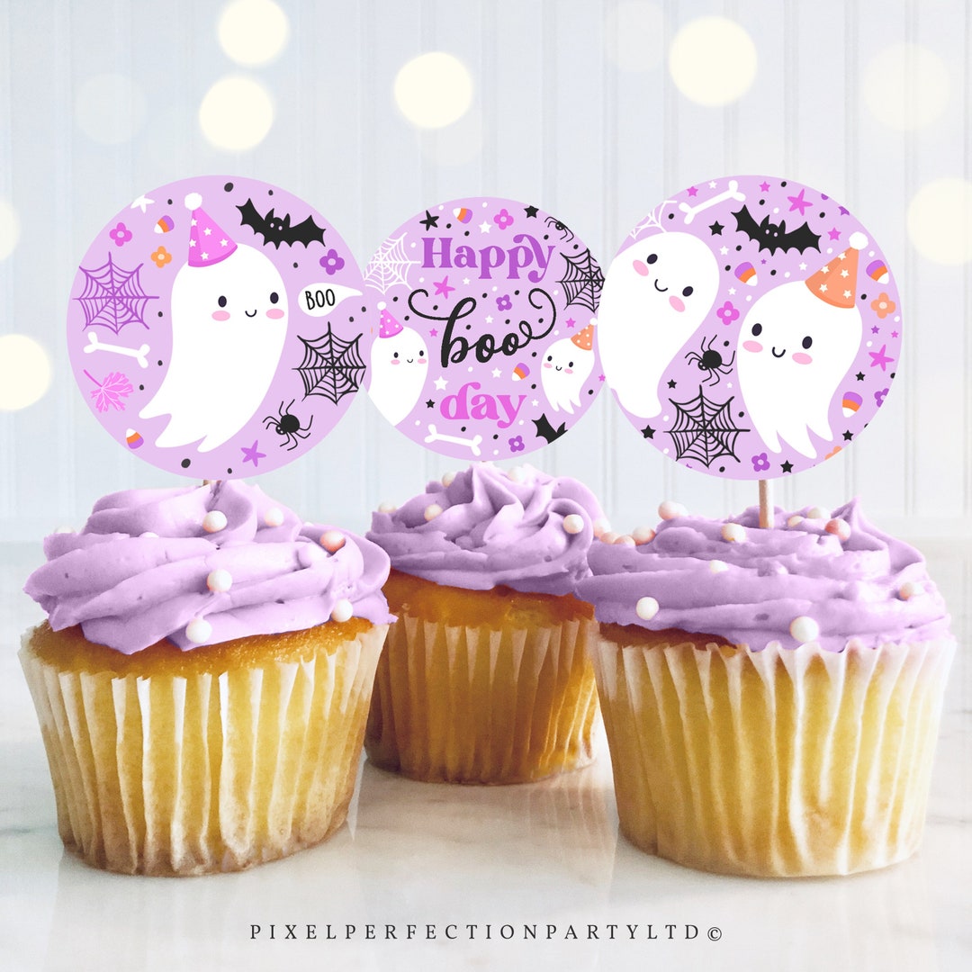 Pink Halloween Ghost Birthday Party Cupcake Toppers Ghost Spooky One ...