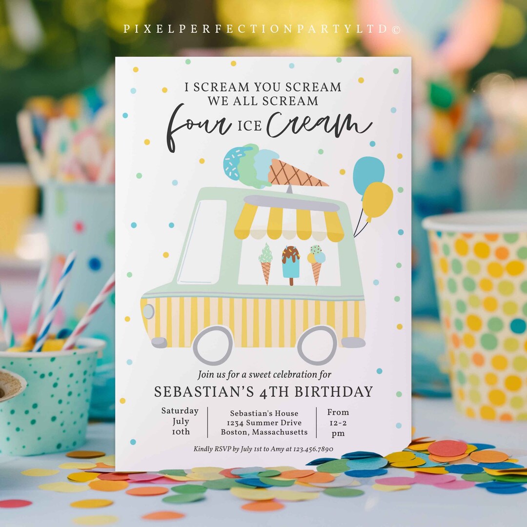 Editable I Scream You Scream We All Scream Four Ice Cream 4th Birthday ...