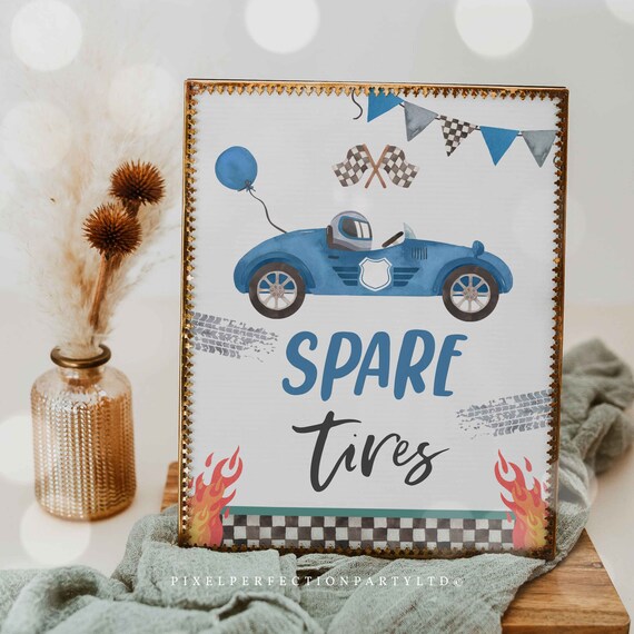 Spare Tires Party Sign Race Car 2nd Birthday Two Fast 2 Curious Race ...