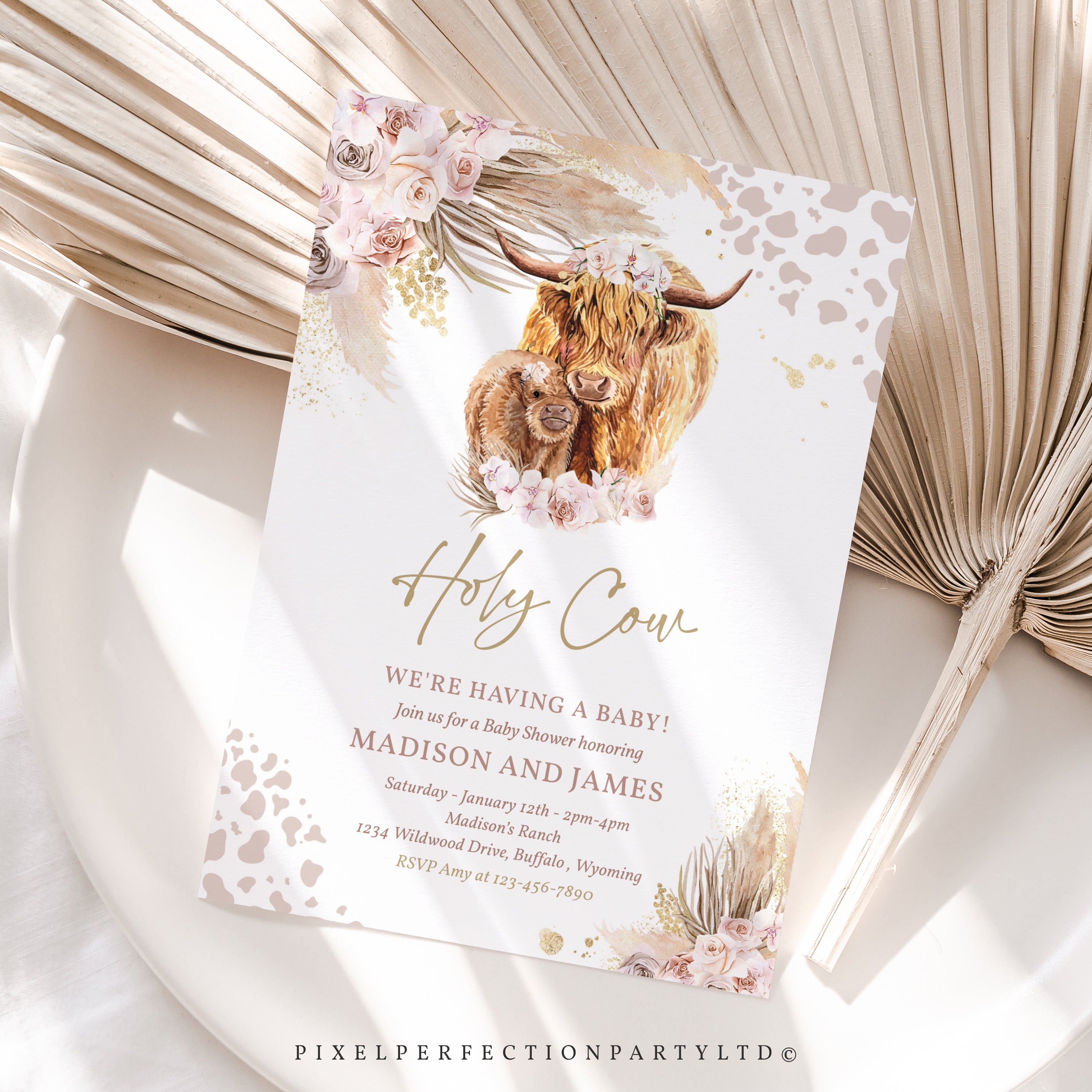 Editable Boho Cow Baby Shower Invitation Holy Cow We're - Etsy Hong Kong