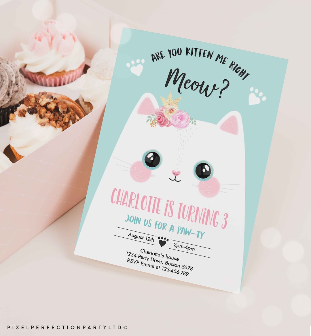 Editable Kitten Birthday Invitation Cat Birthday Party Invitation Are ...