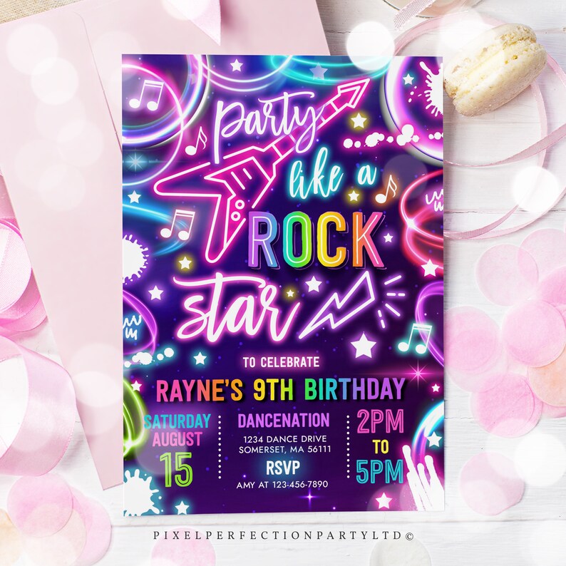 Editable Rock Star Birthday Party Invitation Neon Glow Party - Etsy