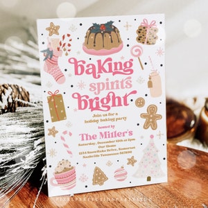 Editable Christmas Baking Party Invitation Baking Spirits Bright Cookie ...