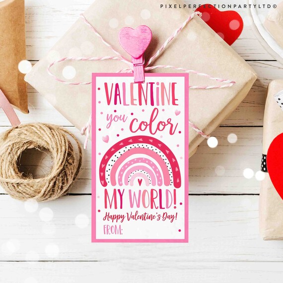 Editable Rainbow Valentine's Day Gift Tag Valentine You Color My World ...